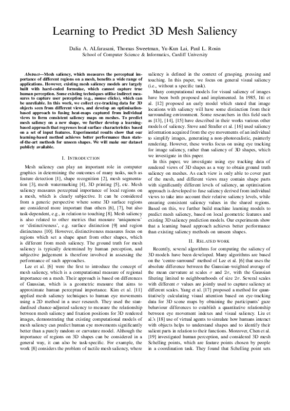 (PDF) Learning to Predict 3D Mesh Saliency