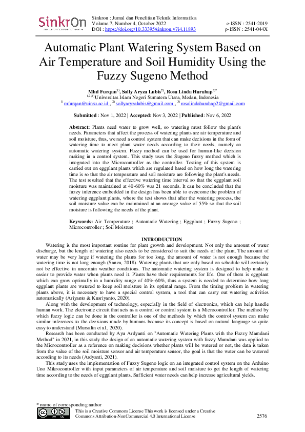 (PDF) Automatic Plant Watering System Based on Air Temperature and Soil Humidity Using the Fuzzy ...