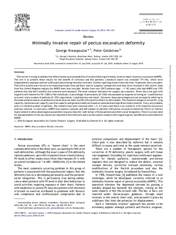 (PDF) Minimally invasive repair of pectus excavatum deformity | mustafa ...