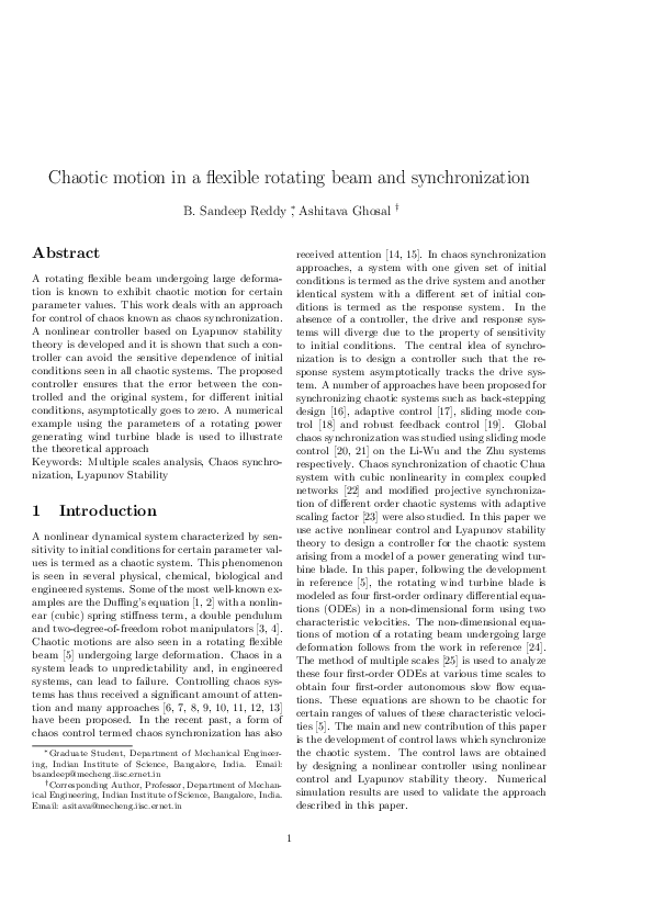 (PDF) Chaotic Motion in a Flexible Rotating Beam and Synchronization