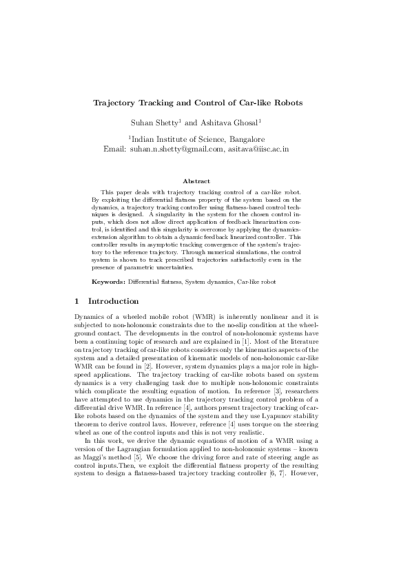 (PDF) Trajectory Tracking and Control of Car-Like Robots | Ashitava Ghosal - Academia.edu