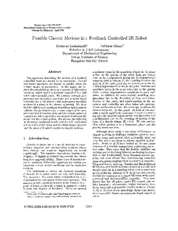 (PDF) Possible chaotic motions in a feedback controlled 2R robot ...