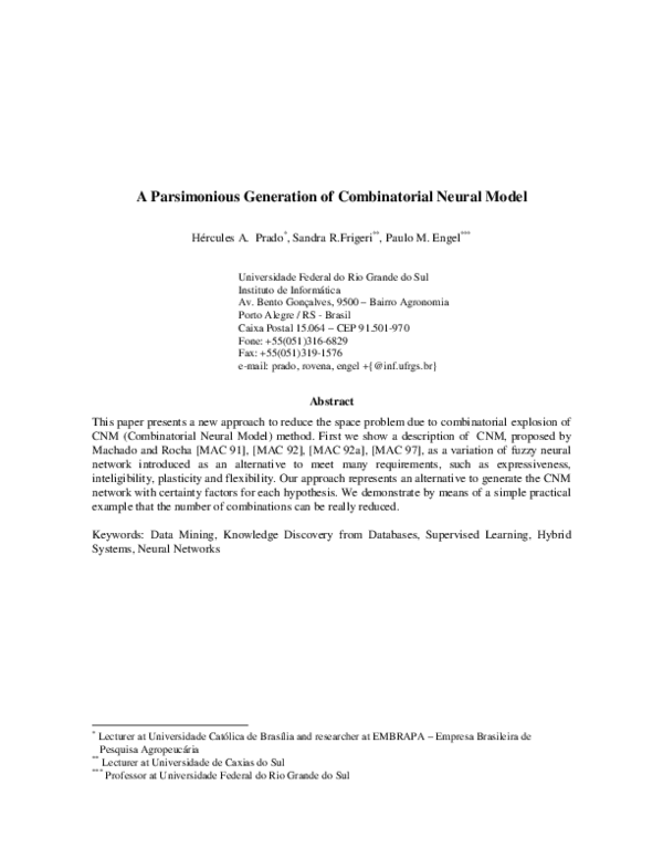 (PDF) A Parsimonious Generation of Combinatorial Neural Model | Hércules Prado - Academia.edu