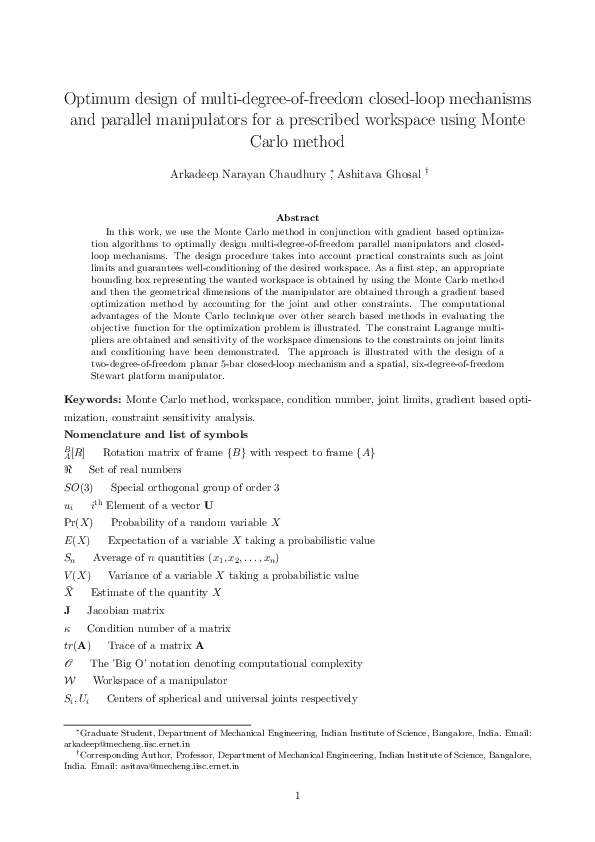 (PDF) Optimum design of multi-degree-of-freedom closed-loop mechanisms ...