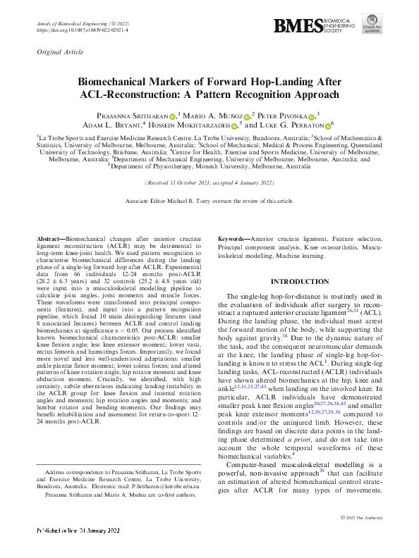 (PDF) Biomechanical Markers of Forward Hop-Landing After ACL ...