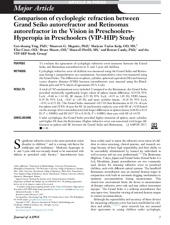 (PDF) Comparison of Cycloplegic refraction between Retinoscopy, Closed ...