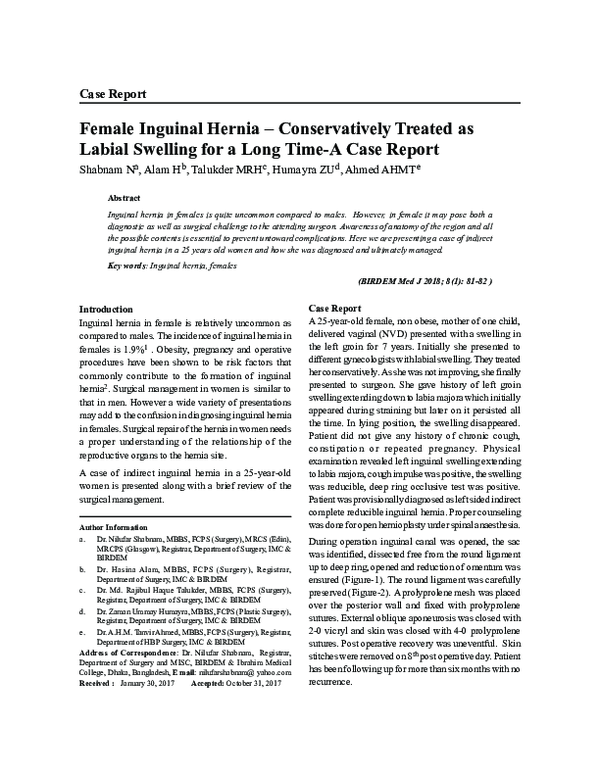 (PDF) Female Inguinal Hernia – Conservatively Treated as Labial ...
