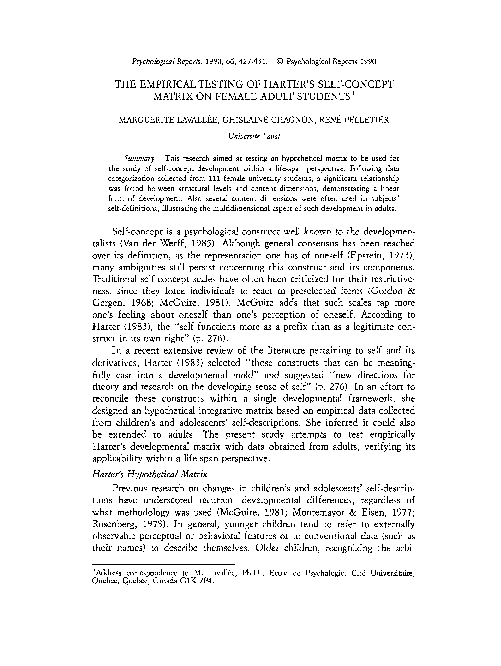 (PDF) The Empirical Testing of Harter's Self-Concept Matrix on Female ...