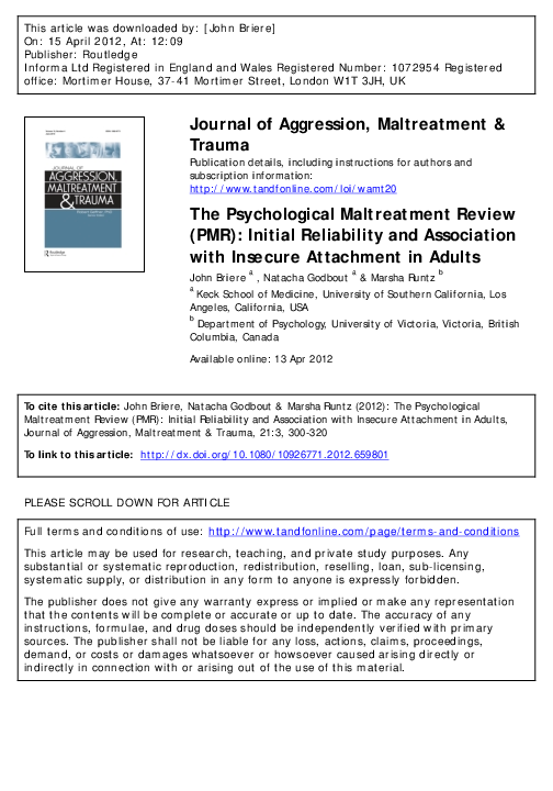 (PDF) The Psychological Maltreatment Review (PMR): Initial Reliability ...