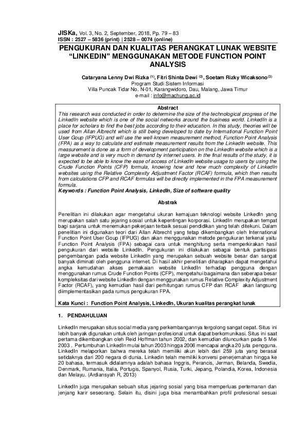 (PDF) Pengukuran Dan Kualitas Perangkat Lunak Website “Linkedin” Menggunakan Metode Function ...