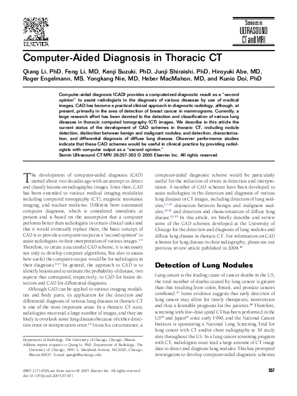 (PDF) Computer-Aided Diagnosis in Thoracic CT