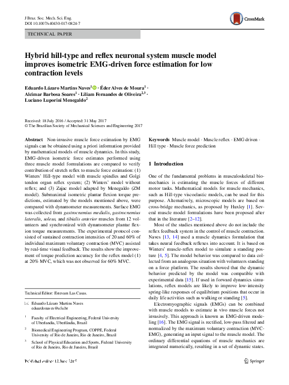 (PDF) Hybrid hill-type and reflex neuronal system muscle model improves ...