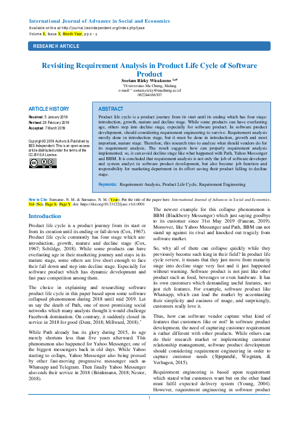 (PDF) Revisiting Requirement Analysis in Product Life Cycle of Software Product