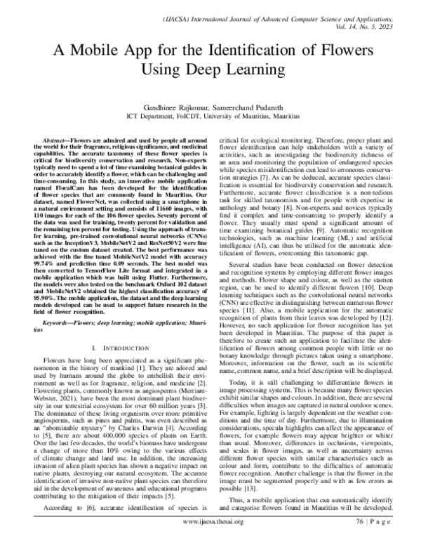 (PDF) A Mobile App for the Identification of Flowers Using Deep Learning