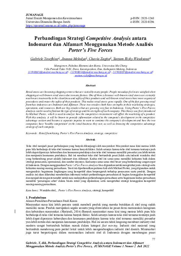 (PDF) Perbandingan Strategi Competitive Analysis antara Indomaret dan Alfamart Menggunakan ...
