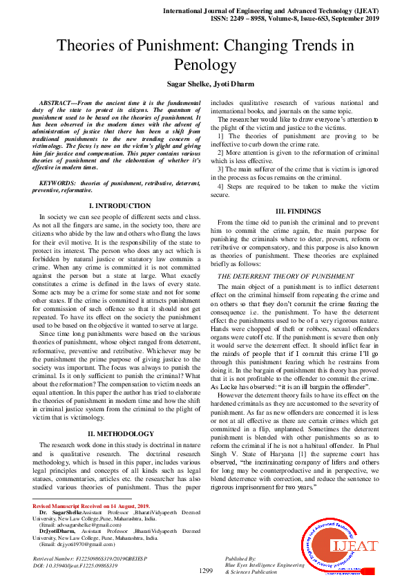 (PDF) Theories of Punishment: Changing Trends in Penology