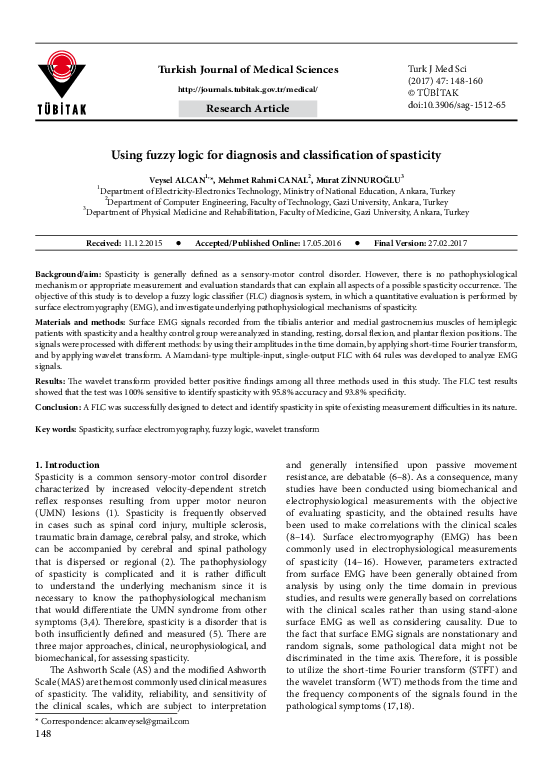 (PDF) Using fuzzy logic for diagnosis and classification of spasticity