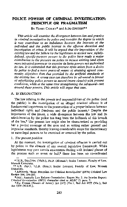 (PDF) Police Powers of Criminal Investigation: Principle or Pragmatism
