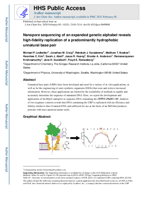 (PDF) Nanopore Sequencing of an Expanded Genetic Alphabet Reveals High ...