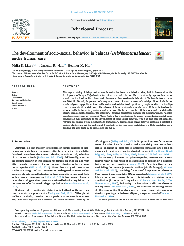 (PDF) The development of socio-sexual behavior in belugas ...