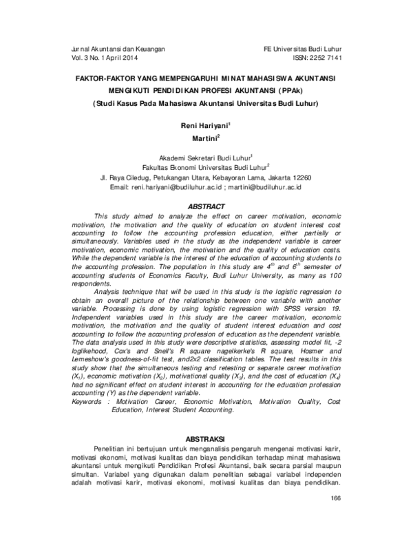 (PDF) FAKTOR-FAKTOR YANG MEMPENGARUHI MINAT MAHASISWA AKUNTANSI MENGIKUTI PENDIDIKAN PROFESI ...
