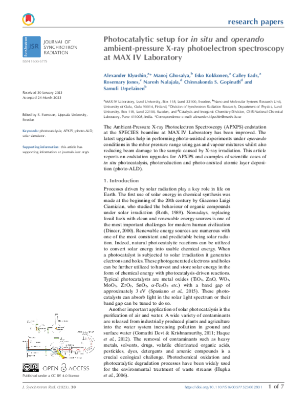 (PDF) Photocatalytic setup for in situ and operando ambient-pressure X ...