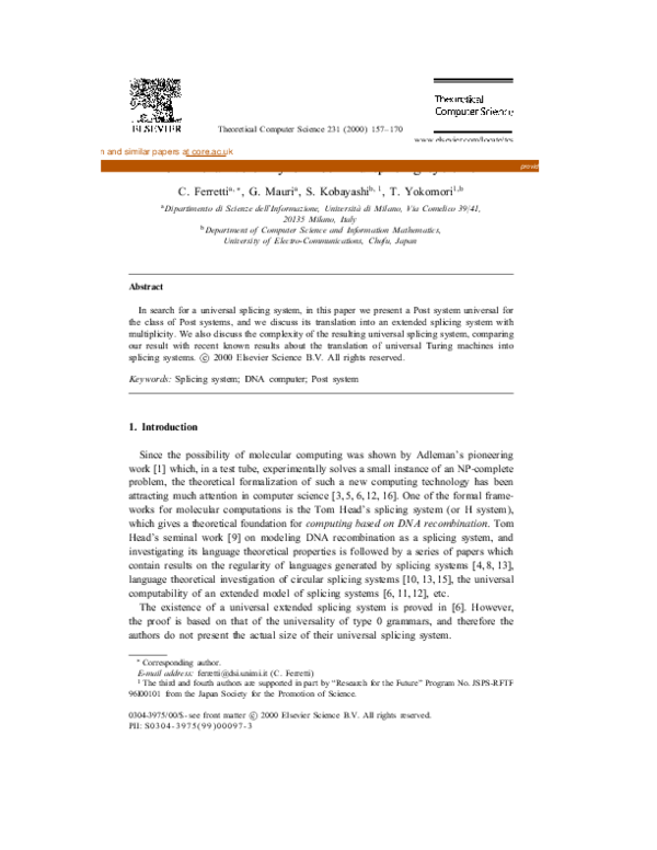 (PDF) On the universality of Post and splicing systems