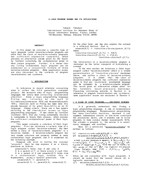 (PDF) A Logic Program Schema and Its Applications