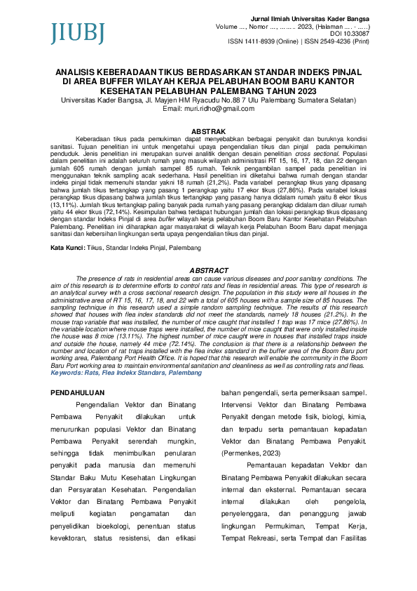 (PDF) ANALISIS KEBERADAAN TIKUS BERDASARKAN STANDAR INDEKS PINJAL DI ...