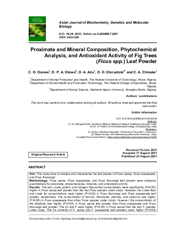 Pdf Proximate And Mineral Composition Phytochemical Analysis And Antioxidant Activity Of Fig