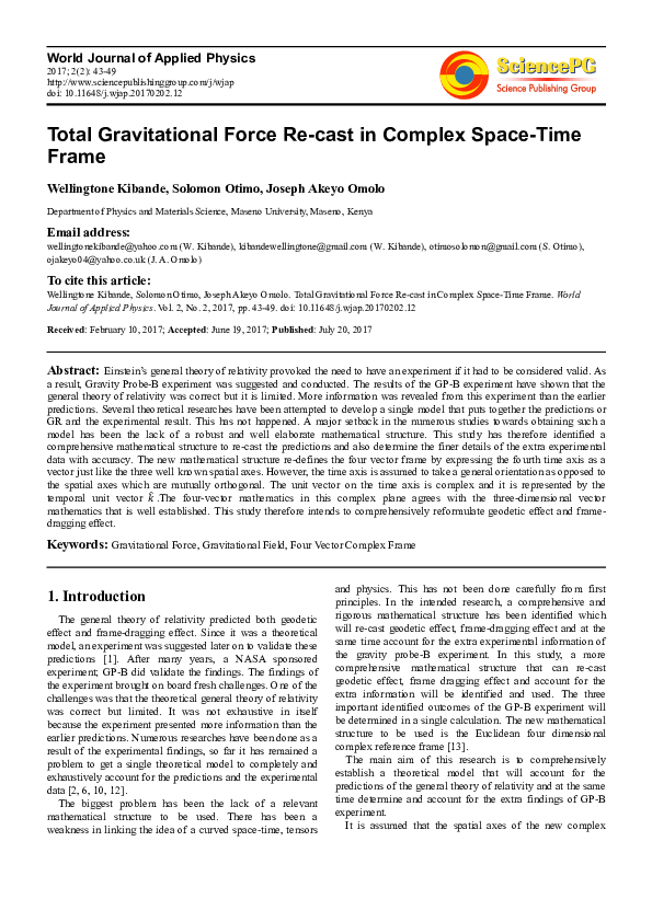 (PDF) Total Gravitational Force Re-cast in Complex Space-Time Frame