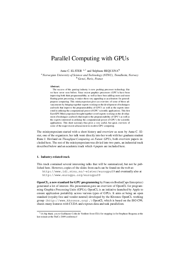 (PDF) Parallel Computing with GPUs