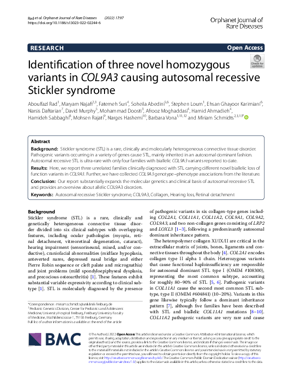 (PDF) Identification of three novel homozygous variants in COL9A3 causing autosomal recessive ...