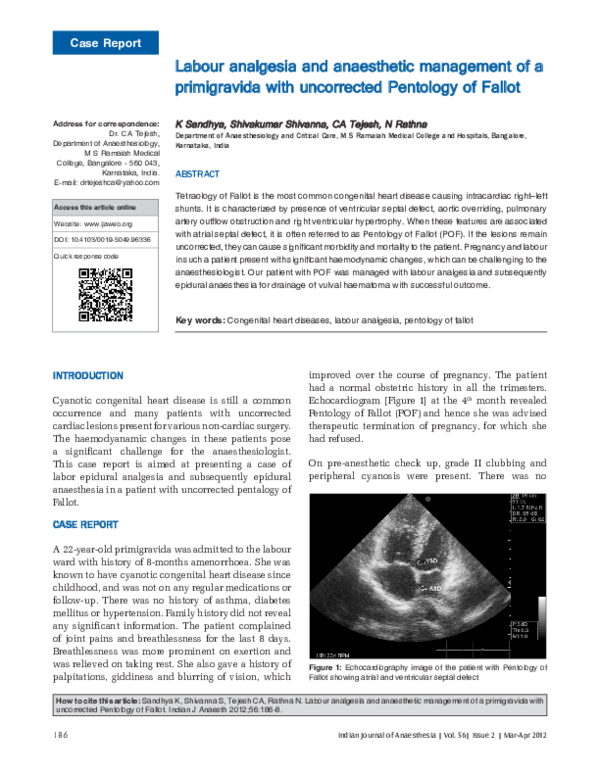 (PDF) Labour analgesia and anaesthetic management of a primigravida ...