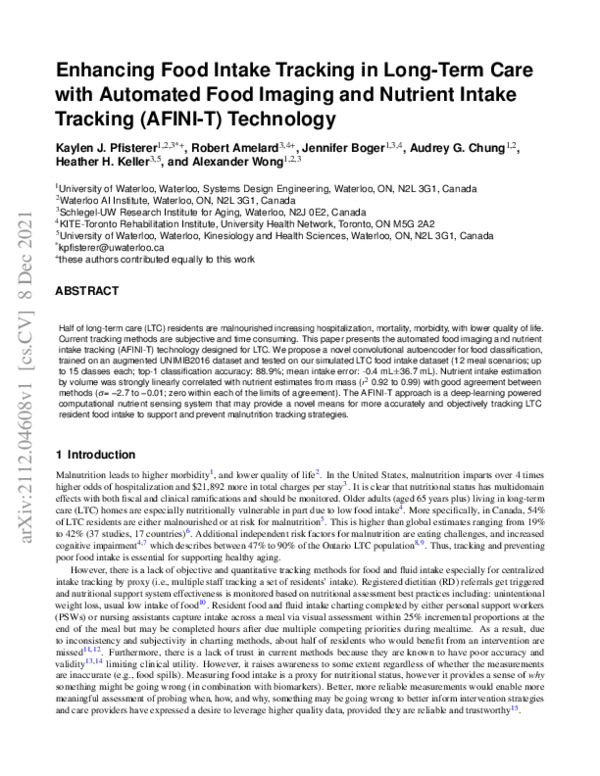 (PDF) Enhancing Food Intake Tracking in Long-Term Care with Automated ...