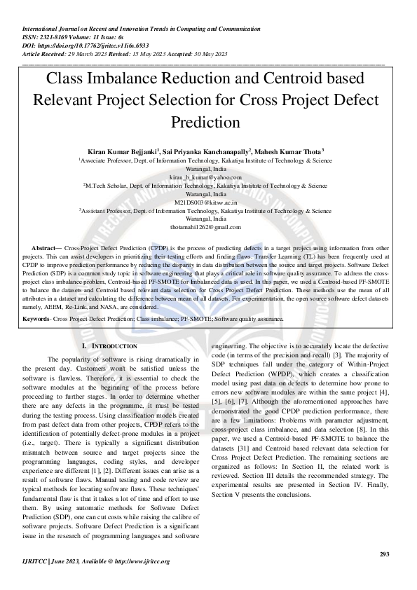 (PDF) Class Imbalance Reduction and Centroid based Relevant Project Selection for Cross Project ...
