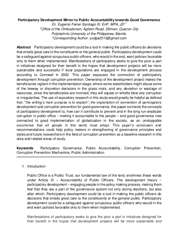 (PDF) Participatory Development Mirror to Public Accountability towards ...