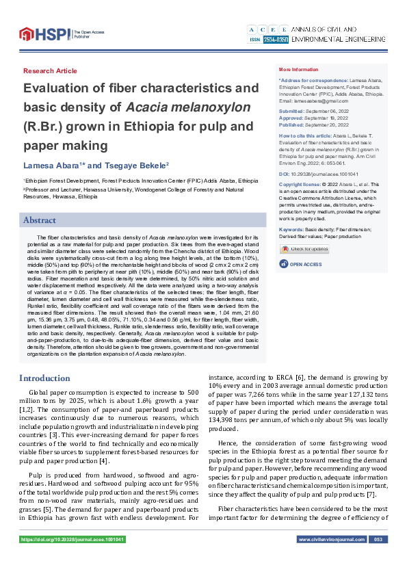 (PDF) Evaluation of fiber characteristics and basic density of Acacia melanoxylon (R.Br.) grown ...