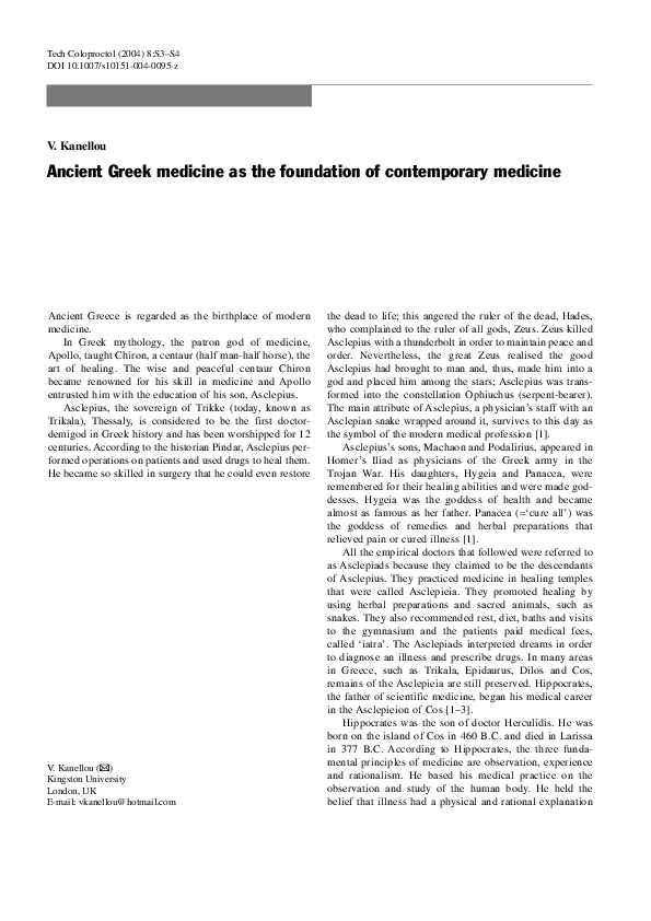 (PDF) Ancient Greek medicine as the foundation of contemporary medicine