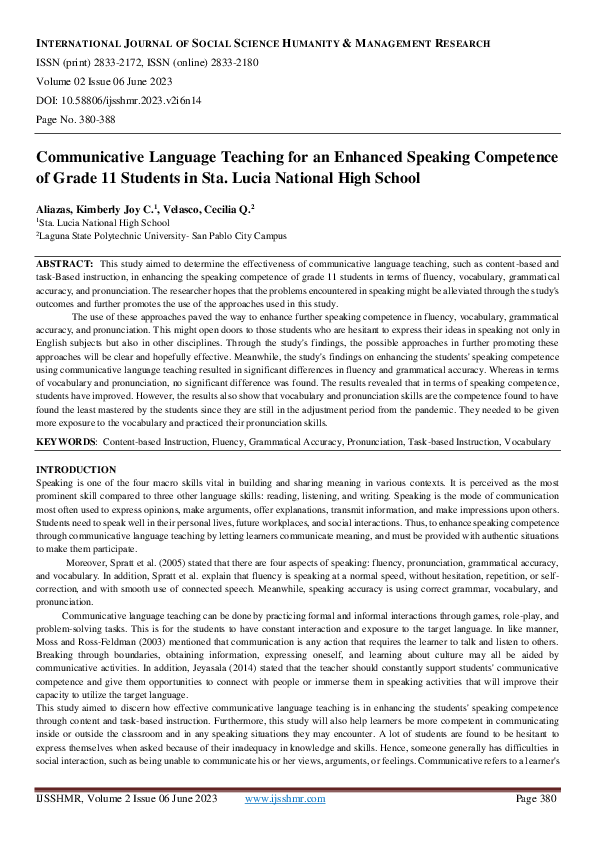 (PDF) Communicative Language Teaching for an Enhanced Speaking ...