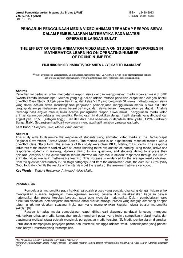 (PDF) Pengaruh Penggunaan Media Video Animasi Terhadap Respon Siswa Dalam Pembelajaran ...