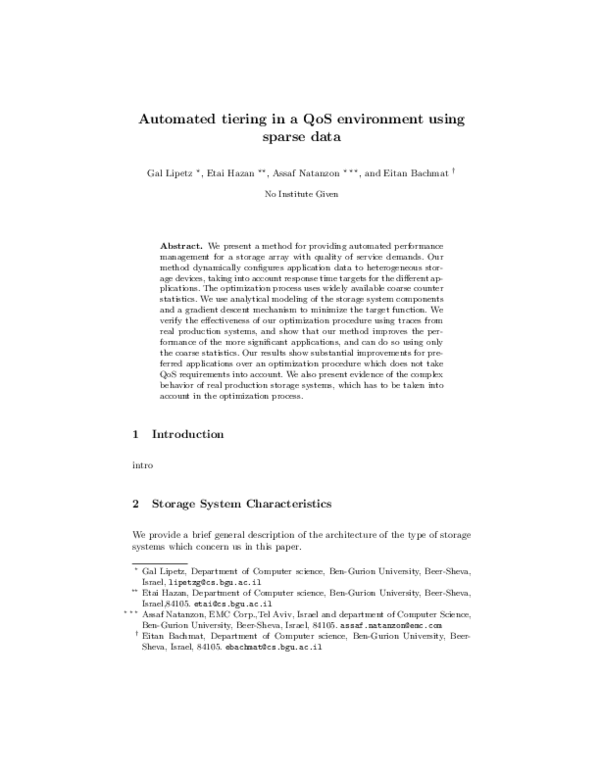 (PDF) Automated Tiering in a QoS Environment Using Coarse Data