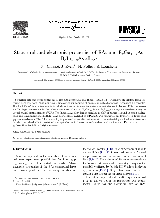 (PDF) The structural and electronic properties of BAs and BP compounds ...