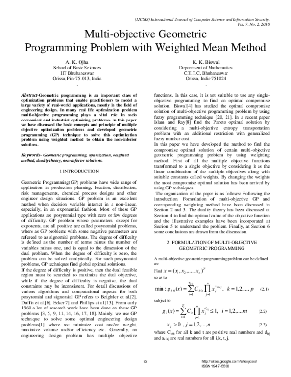 (PDF) Multi-objective geometric programming problem with ∊ -constraint method