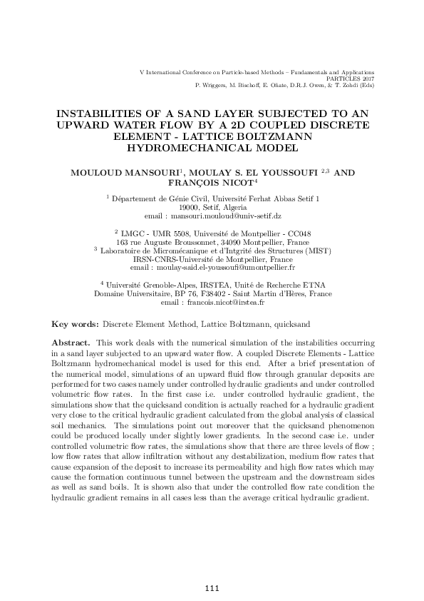 (PDF) Instabilities of a sand layer subjected to an upward water flow ...