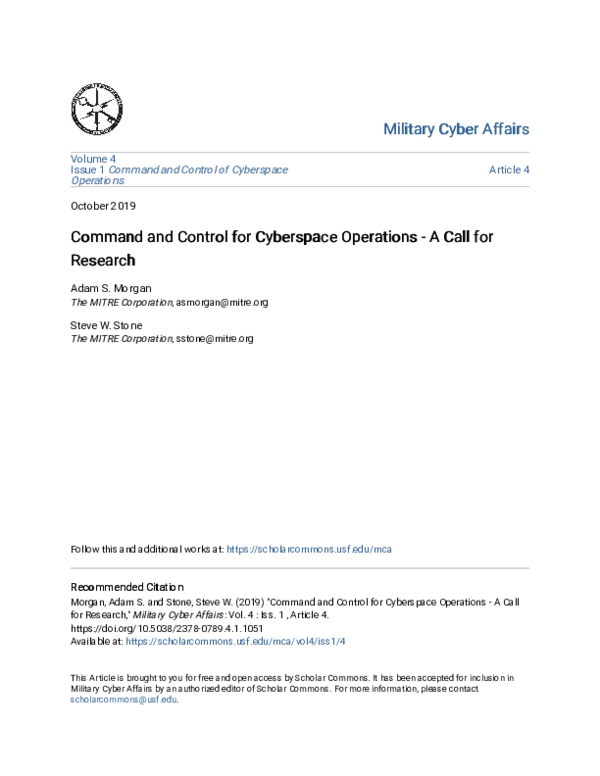 (PDF) Command and Control for Cyberspace Operations - A Call for Research