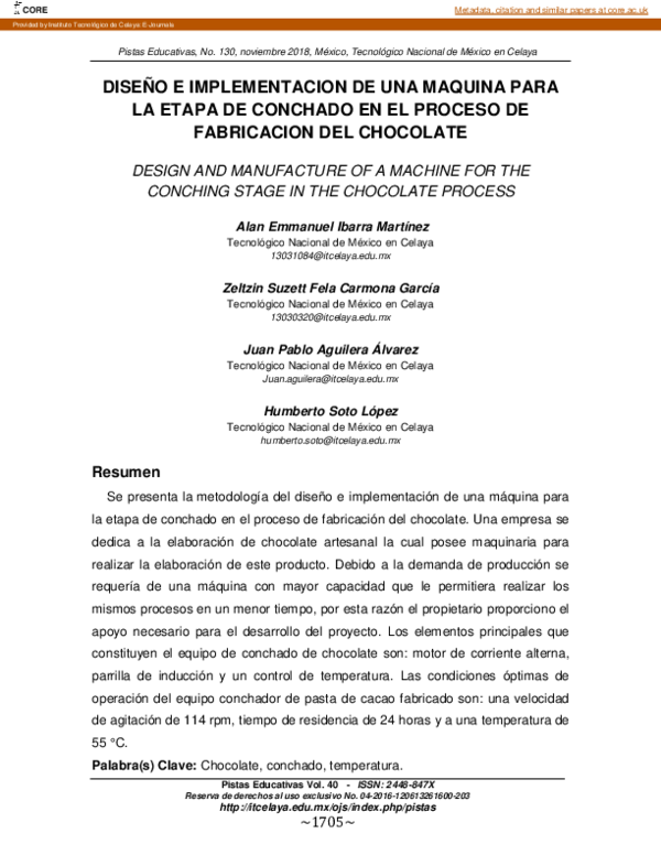 (PDF) Diseño e Implementacion De Una Maquina Para La Etapa De Conchado ...