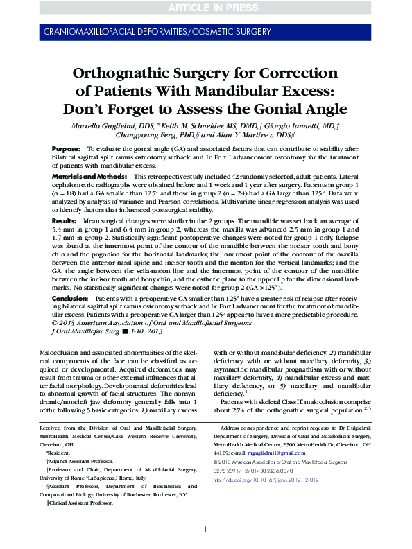 (PDF) Orthognathic Surgery for Correction of Patients With Mandibular ...