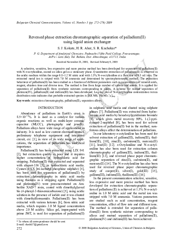 (PDF) Reversed phase extraction chromatographic separation of palladium ...