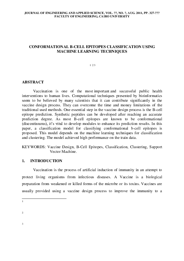 (PDF) Conformational B‐Cell Epitopes Classification Using Machine Learning Techniques
